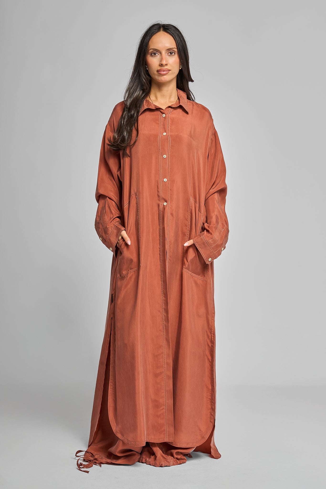 Soft Flow Rust Shirt Lyocell Abaya with Relaxed Fit – abay.com